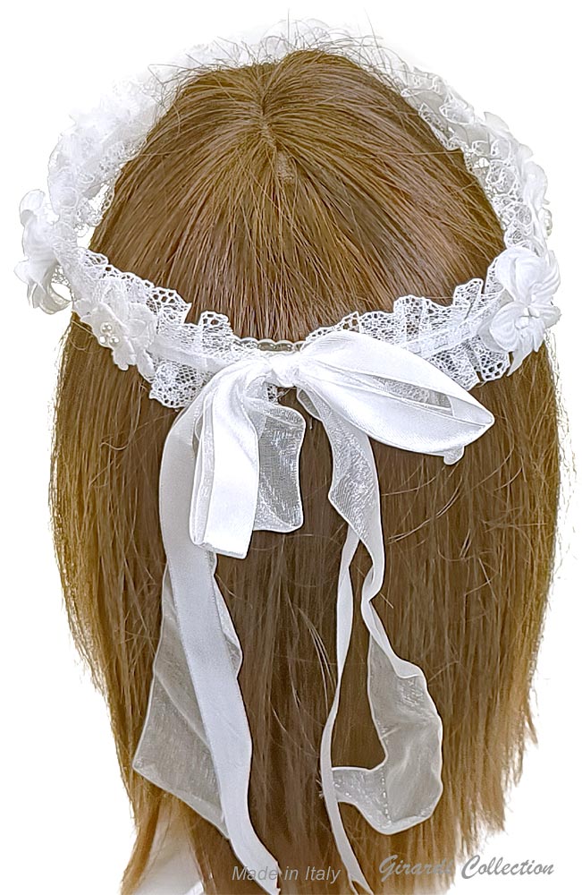 White flower & lace ribbon head garland